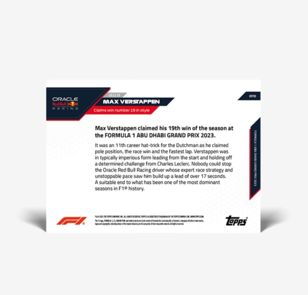 Formula 1 F1 F2 Topps Now Max Verstappen / Theo Pourchaire Abu Dhabi ...