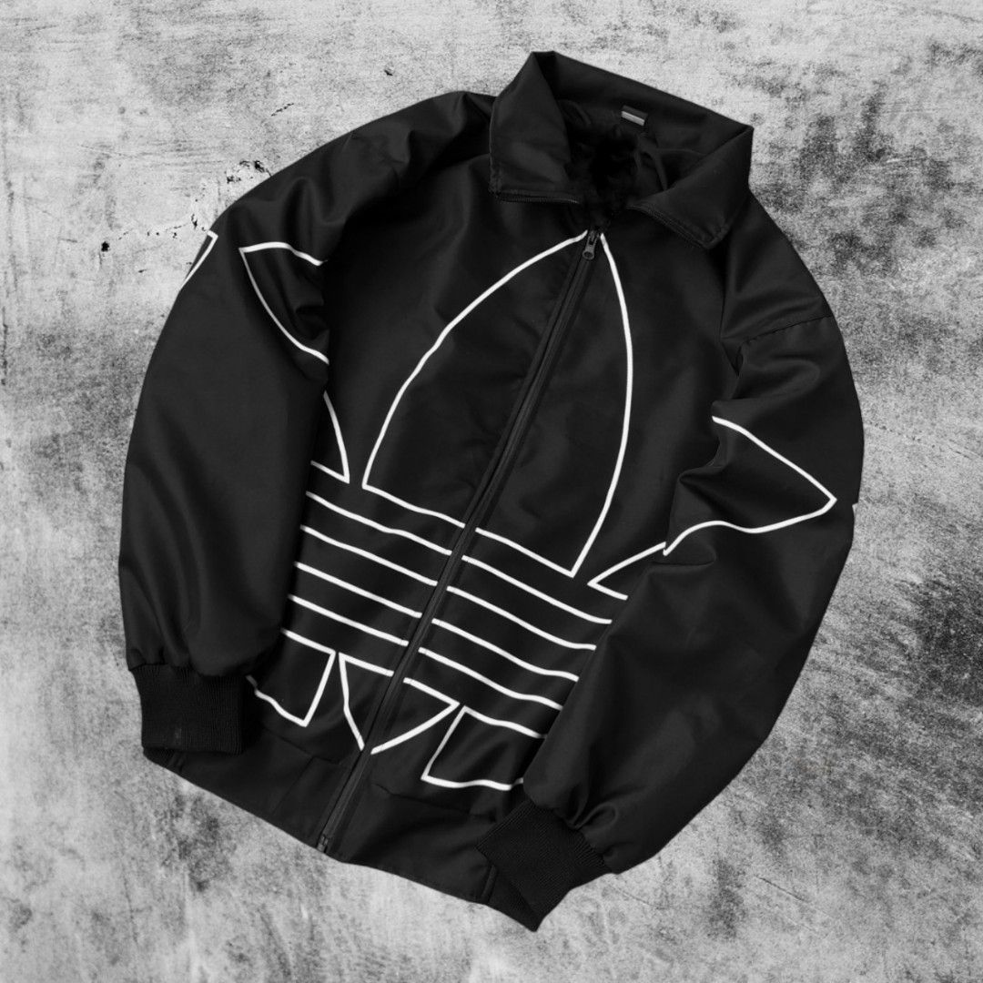 Jaket Tracktop Adidas Big Logo Outline Hitam, Fesyen Pria, Pakaian , Baju Luaran di Carousell