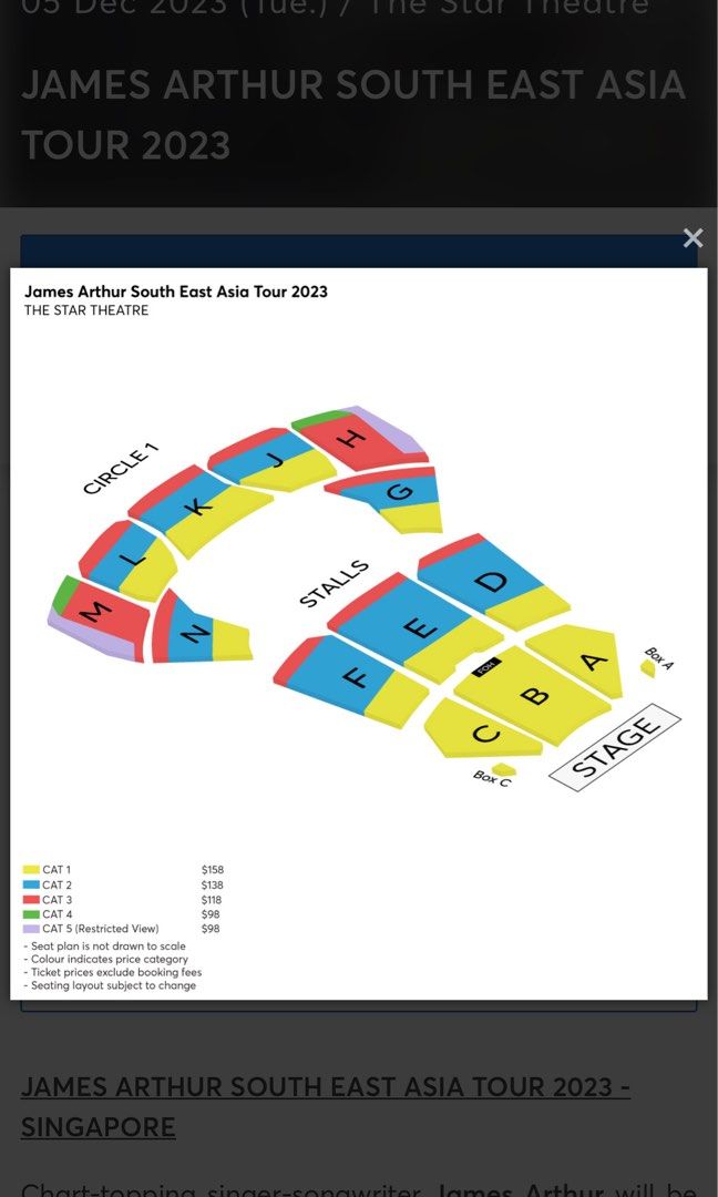 james arthur ticket x1 cat 3 row HA, Tickets & Vouchers, Event Tickets ...