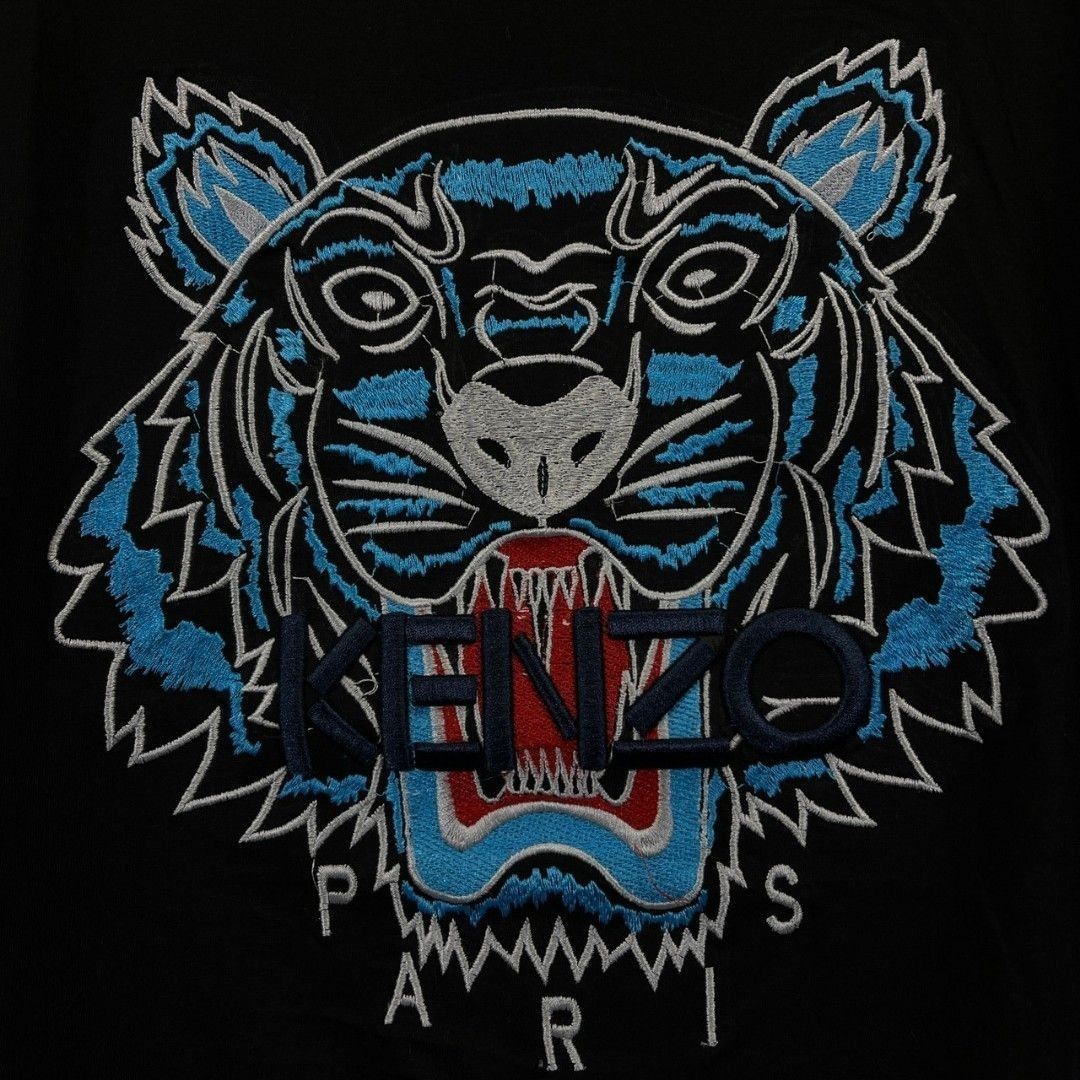 Kaos Kenzo Tiger Head Blue Hitam, Fesyen Pria, Pakaian , Atasan di Carousell