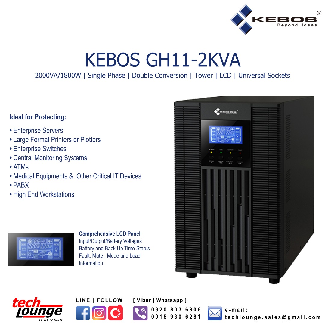 KEBOS GH11-2KVA - 2000VA/1800W, Single-Phase, Double Conversion Online ...
