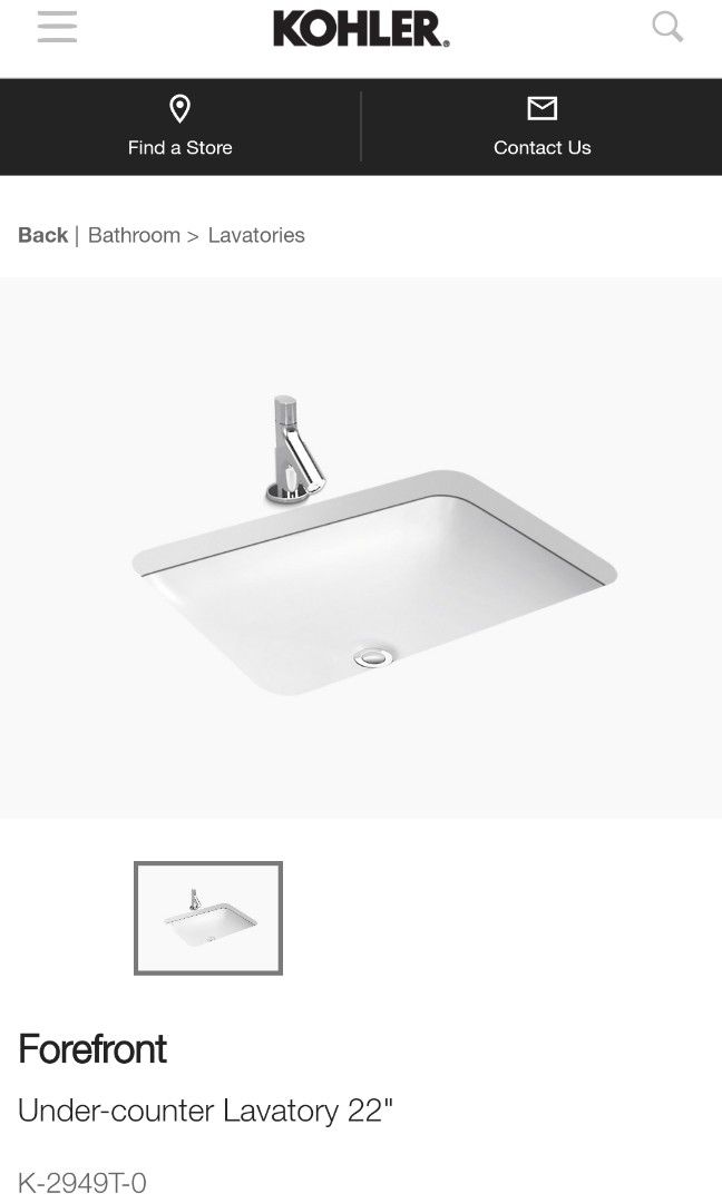 Kohler Forefront Undercounter basin 22" K-2949T-0, Furniture & Home ...