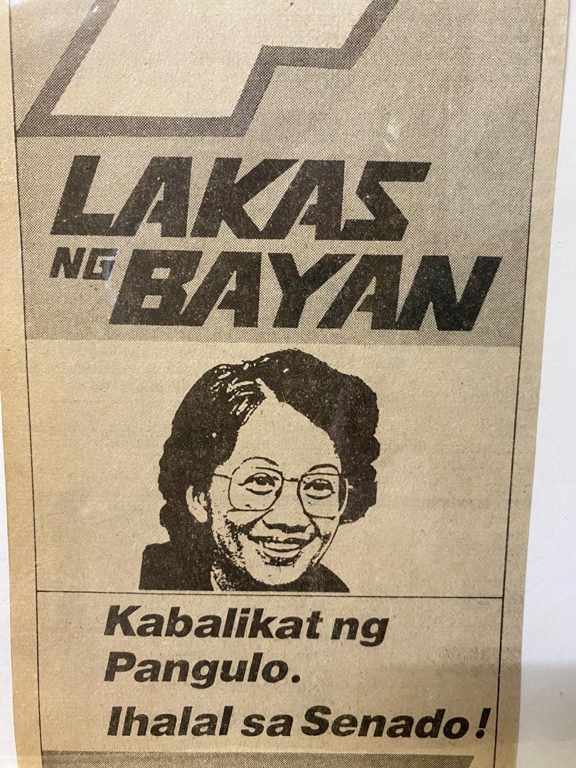 Lakas Ng Bayan - President Cory Aquino Pangulo Senado - Print Campaign ...