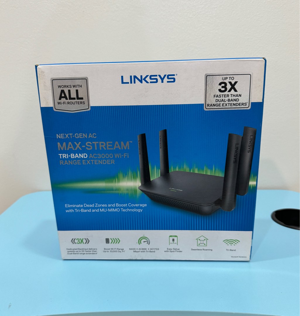 Linksys MAX-STREAM Tri-Band AC3000 Wi-Fi Range Extender (RE9000 ... Linksys MAX-STREAM Tri-Band AC3000 Wi-Fi Range Extender (RE9000 ...