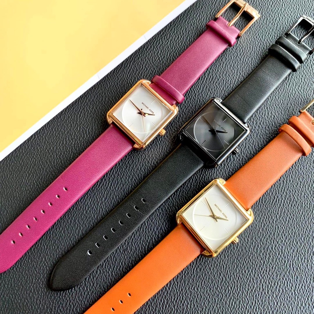 MK LEATHER STRAP LAKE SQUARE TYPE AUTHENTIC WATCH, Women's Fashion ...