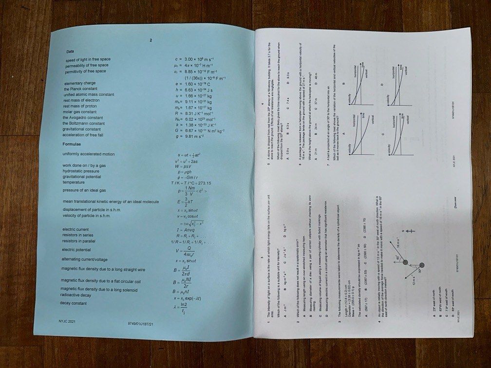 Nanyang JC 9749 H2 Physics JC1 Common Test Past Year Papers, Hobbies ...