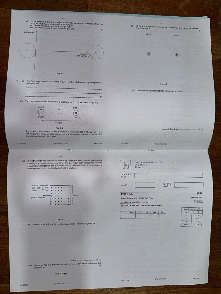 Nanyang JC 9749 H2 Physics JC2 Test 3 Past Year Papers 2018 - 2022 ...