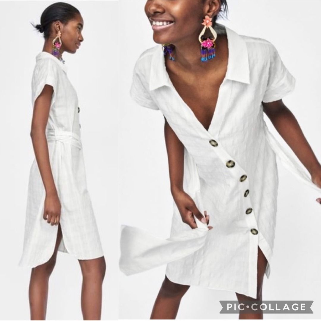 NWT! 100%AUTH ZARA TEXTURED CLASSIC WHITE DRESS W/ SELF-TIES, Women's Fashion, Dresses & Sets ...