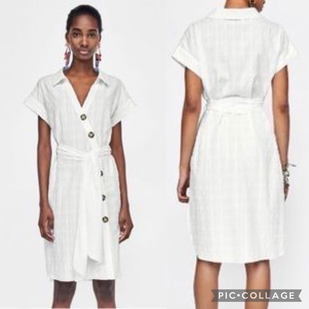 NWT! 100%AUTH ZARA TEXTURED CLASSIC WHITE DRESS W/ SELF-TIES, Women's Fashion, Dresses & Sets ...