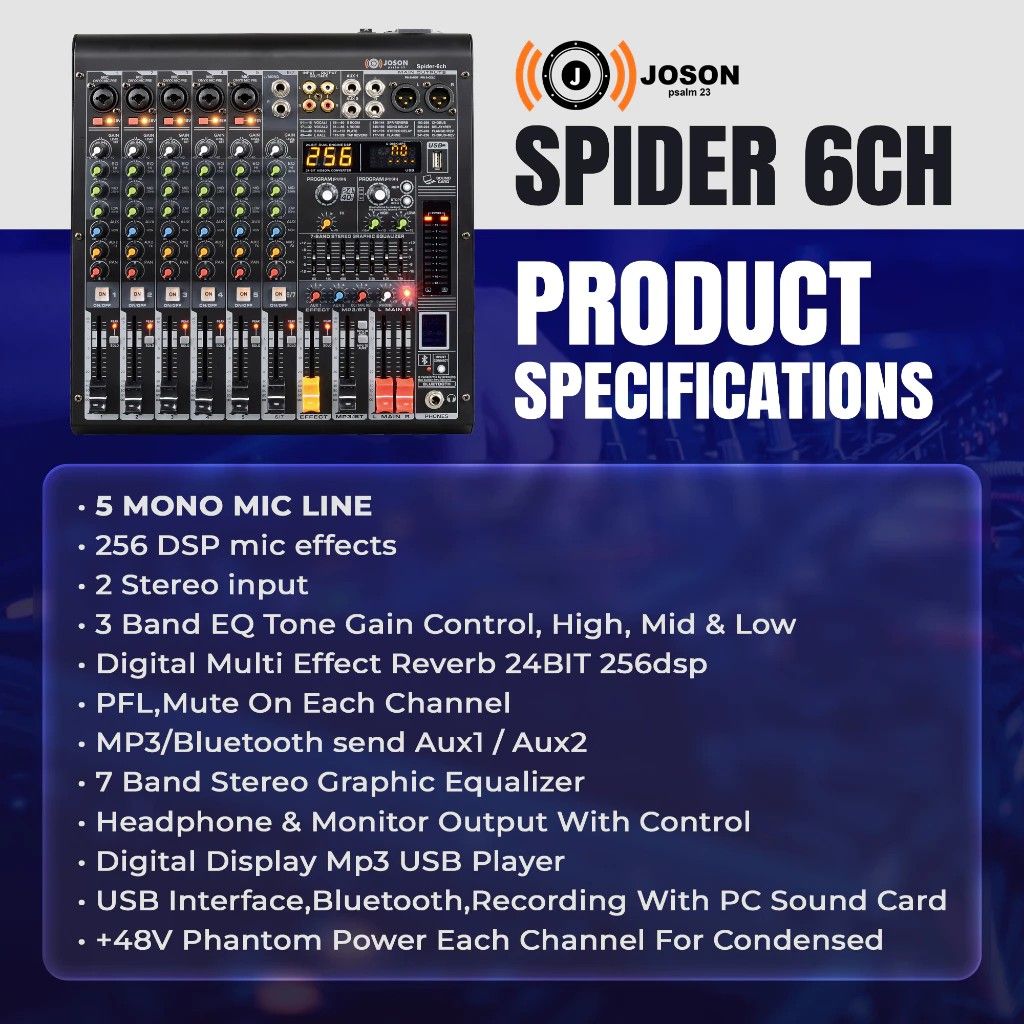 Original JOSON SPIDER 6CH PROFESSIONAL MIXER (6CHANNEL), Audio ...