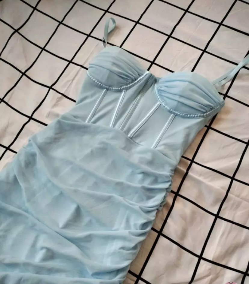 Pastel Blue Ruched Bodycon Mini Dress, Women's Fashion, Dresses & Sets ...