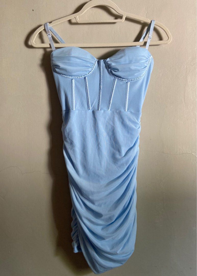 Pastel Blue Ruched Bodycon Mini Dress, Women's Fashion, Dresses & Sets ...