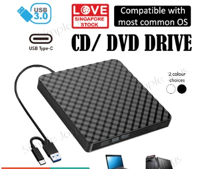 Portable External DVD/CD RW Drive Burner Writer (USB 3.0 and Type C ...