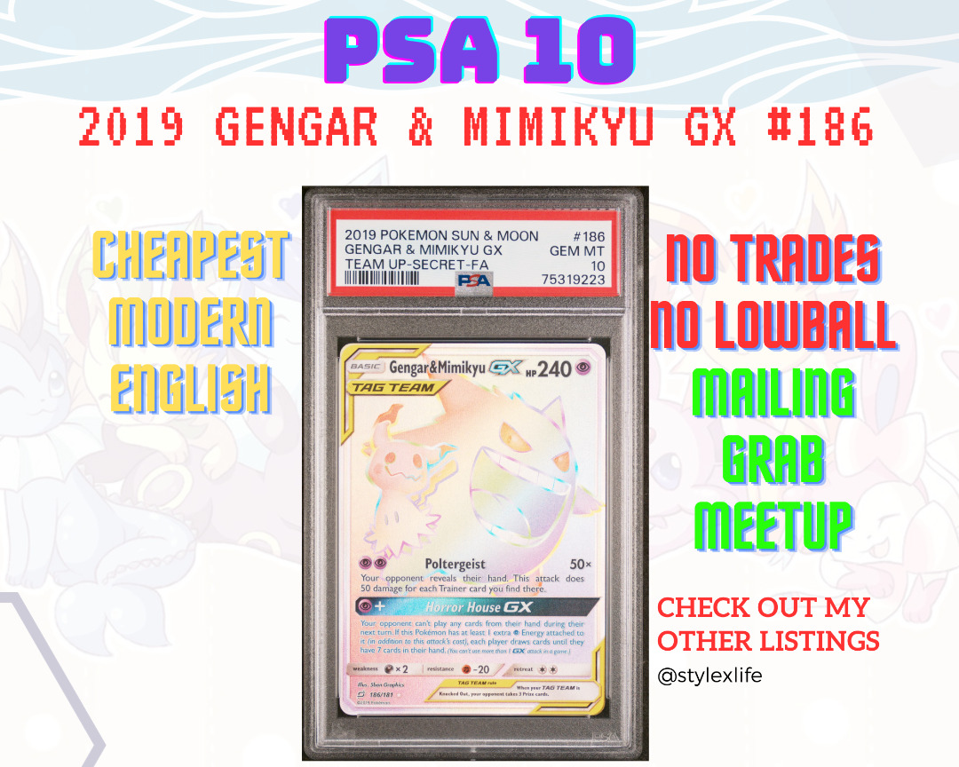 [PSA 10] Pokemon TCG - Gengar & Mimikyu GX #186/181 Team UP secret Full Art Pokemon Sun and Moon ...