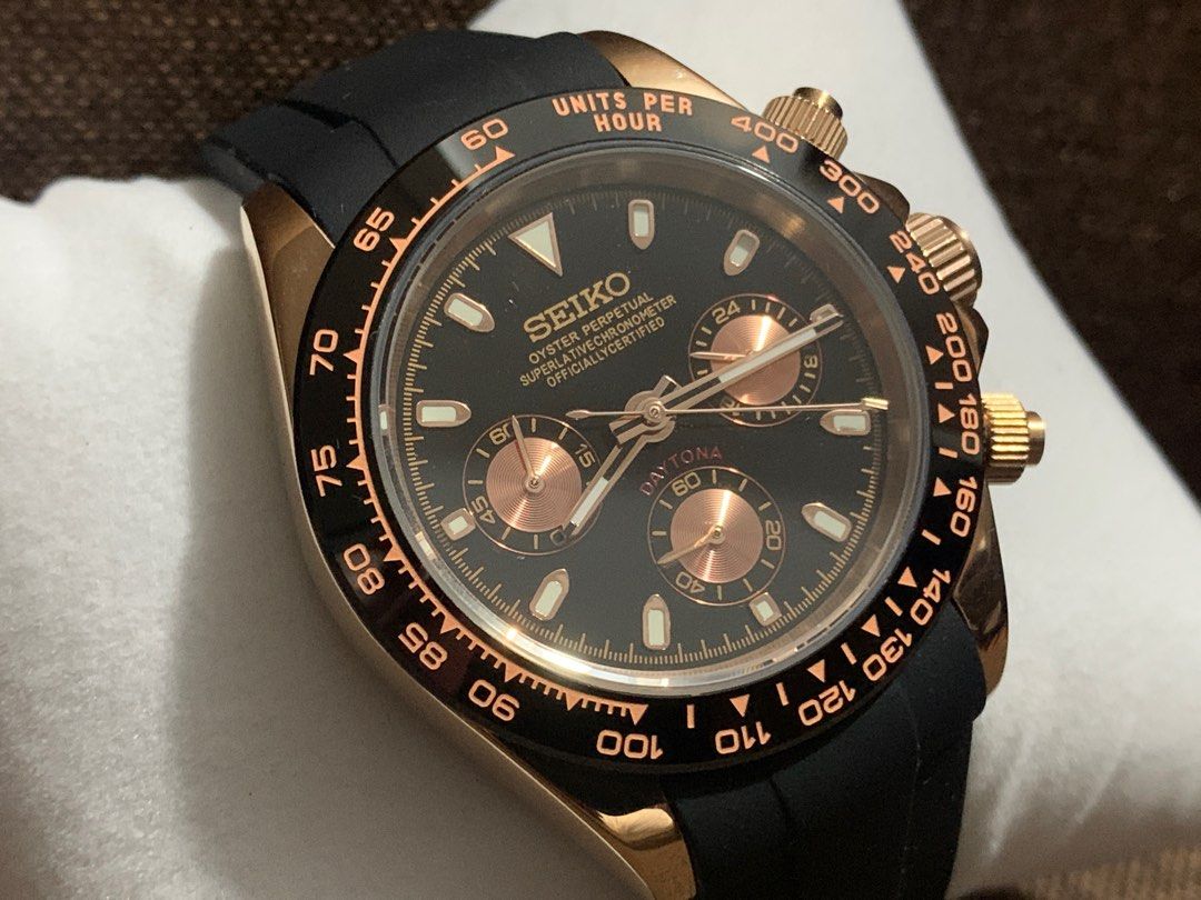 Seiko Mod Daytona Rose Gold Rubber Strap ( Seikolex ), Men's Fashion ...