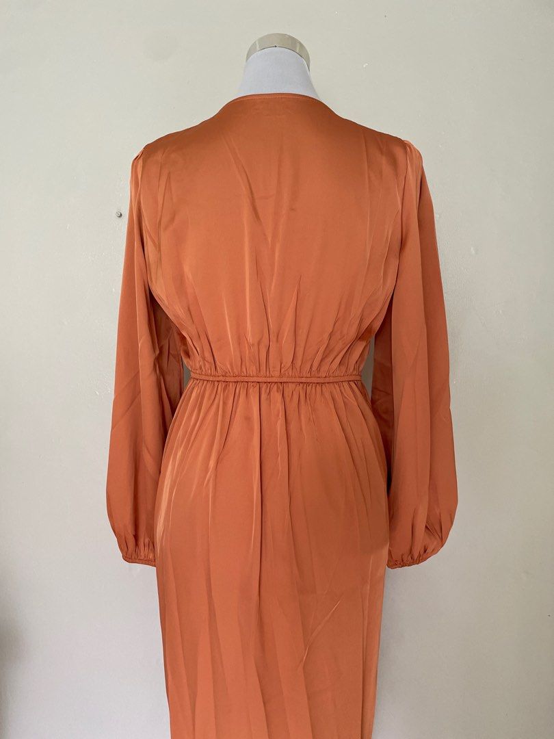 Shein Burnt Orange Satin Dress, Women's Fashion, Dresses & Sets ...
