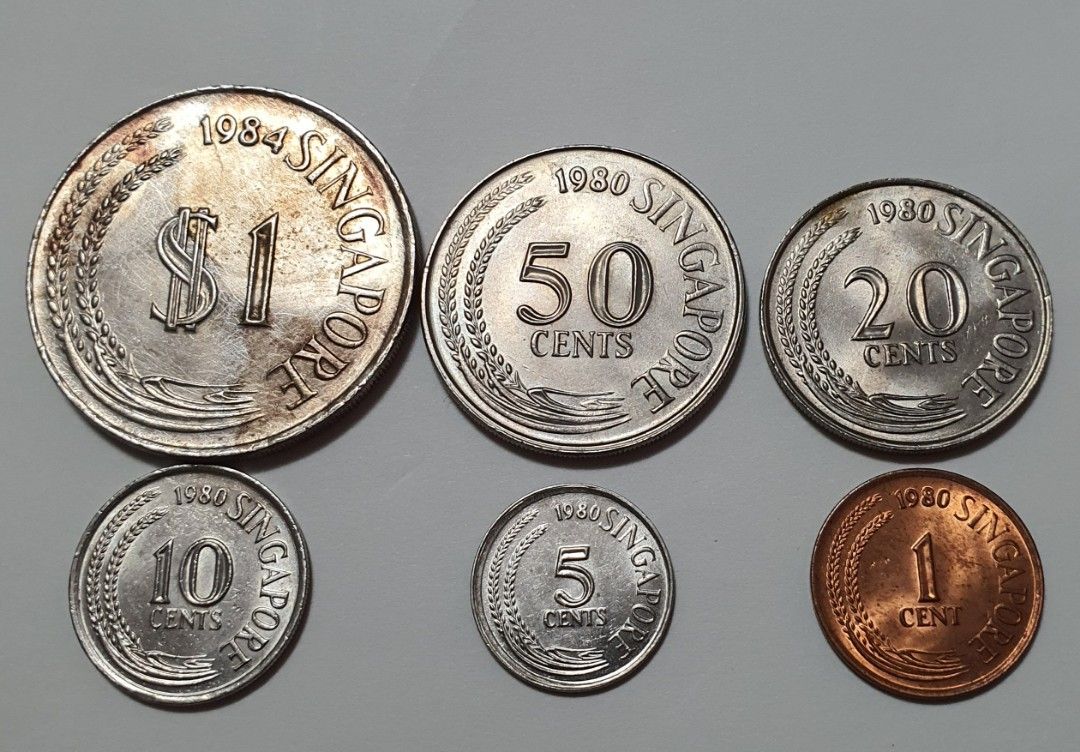 Singapore 1st series coins S$1, 50c, 20c, 10c & 1c (1984 & 1980s ...