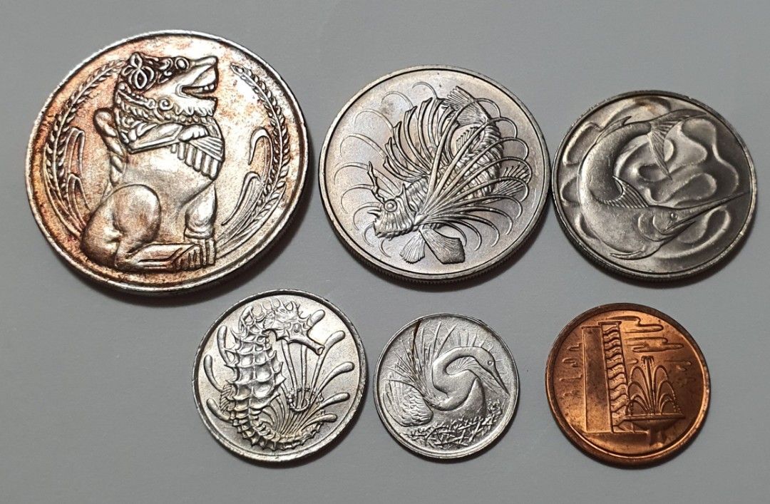 Singapore 1st series coins S$1, 50c, 20c, 10c & 1c (1984 & 1980s ...