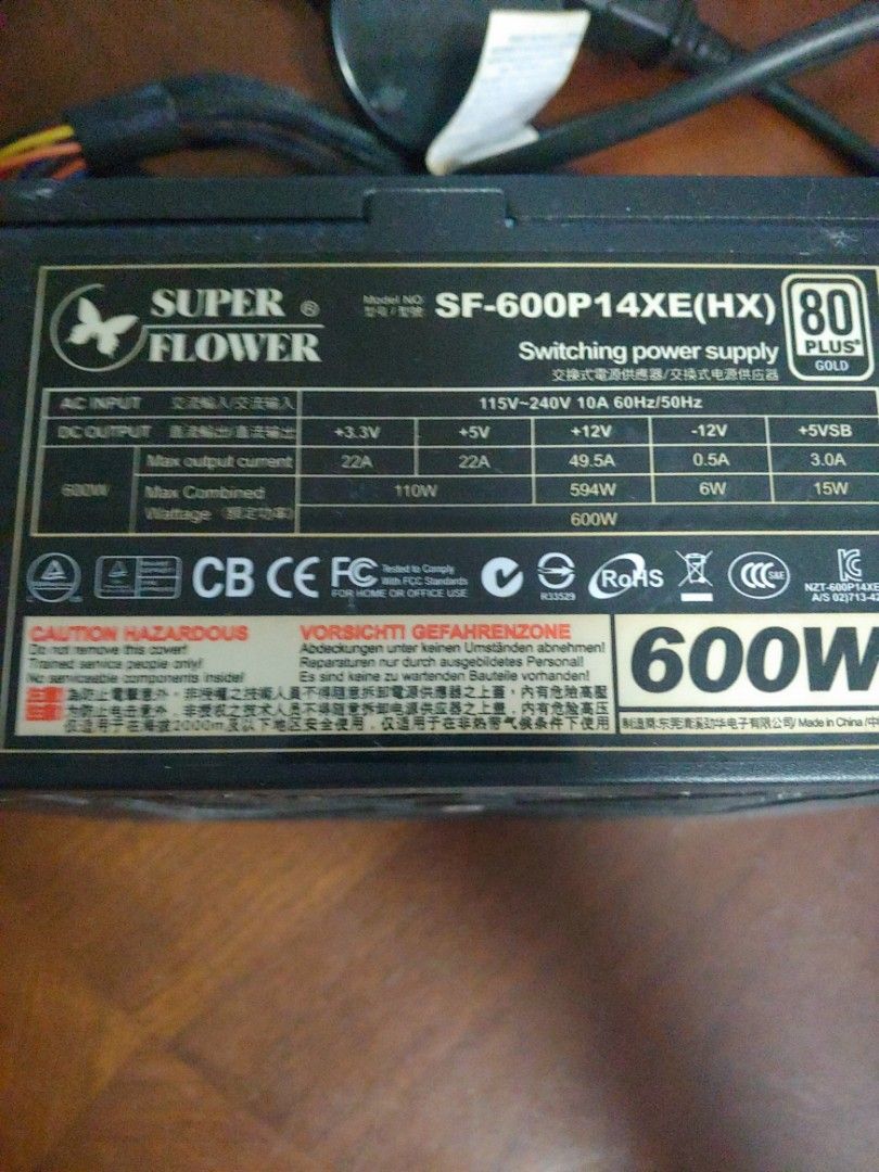 Super Flower Golden Green 600w 80 plus gold rated semi modular psu ...