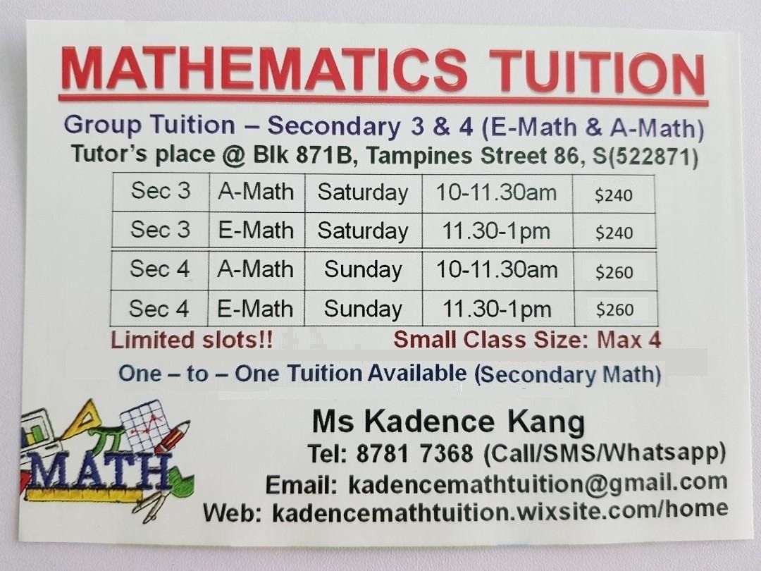 Tampines Math Tuition, Learning & Enrichment, Enrichment & Tuition on Carousell