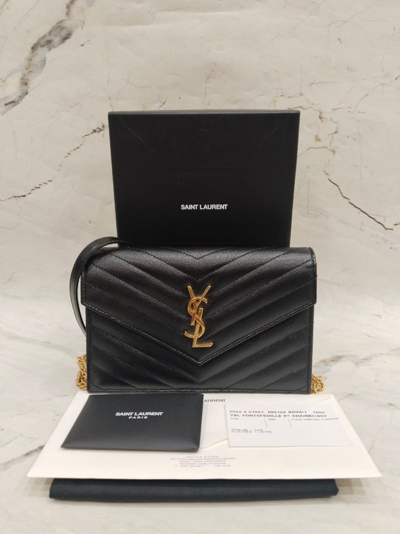 YSL woc black grained leather 19cm GHW 2022 with dustbag yearpaper booklet receipt and box ...