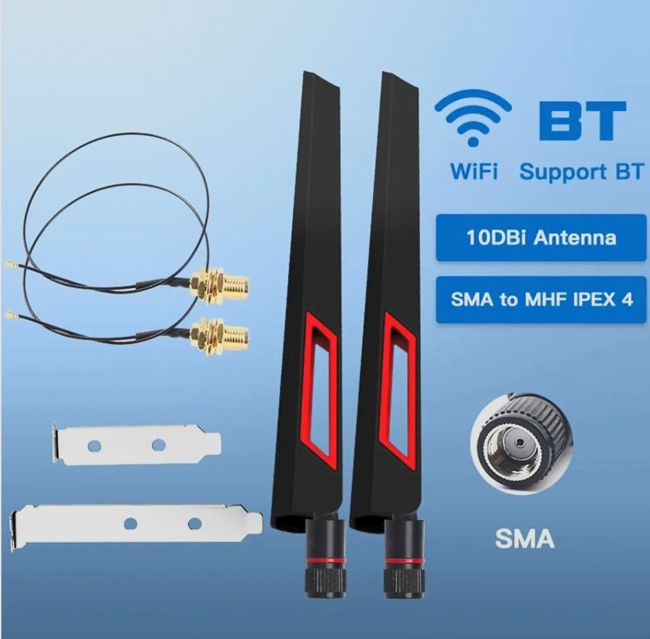 2Pcs X 10Dbi Antenna Set AX210 NGFF WiFi Card 2.4GHz/5GHz Dual Band M.2 ...