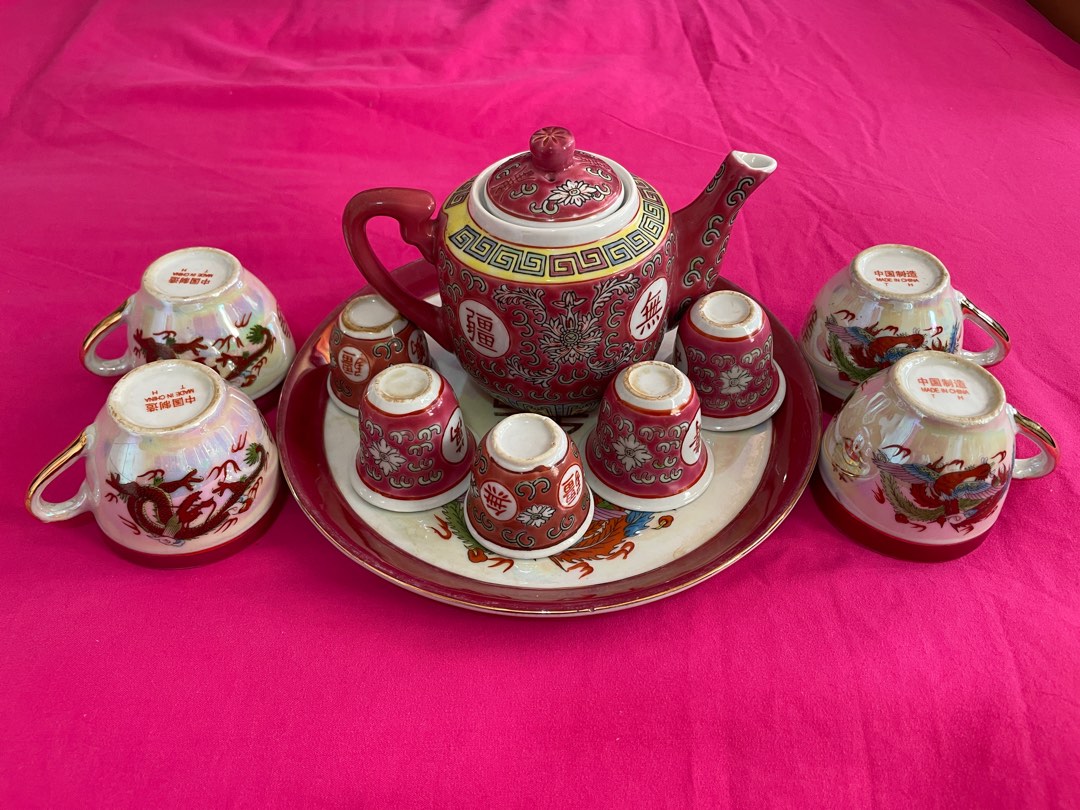 Antique Chinese Tea Set with tray and 4 wedding cups, Furniture & Home ...