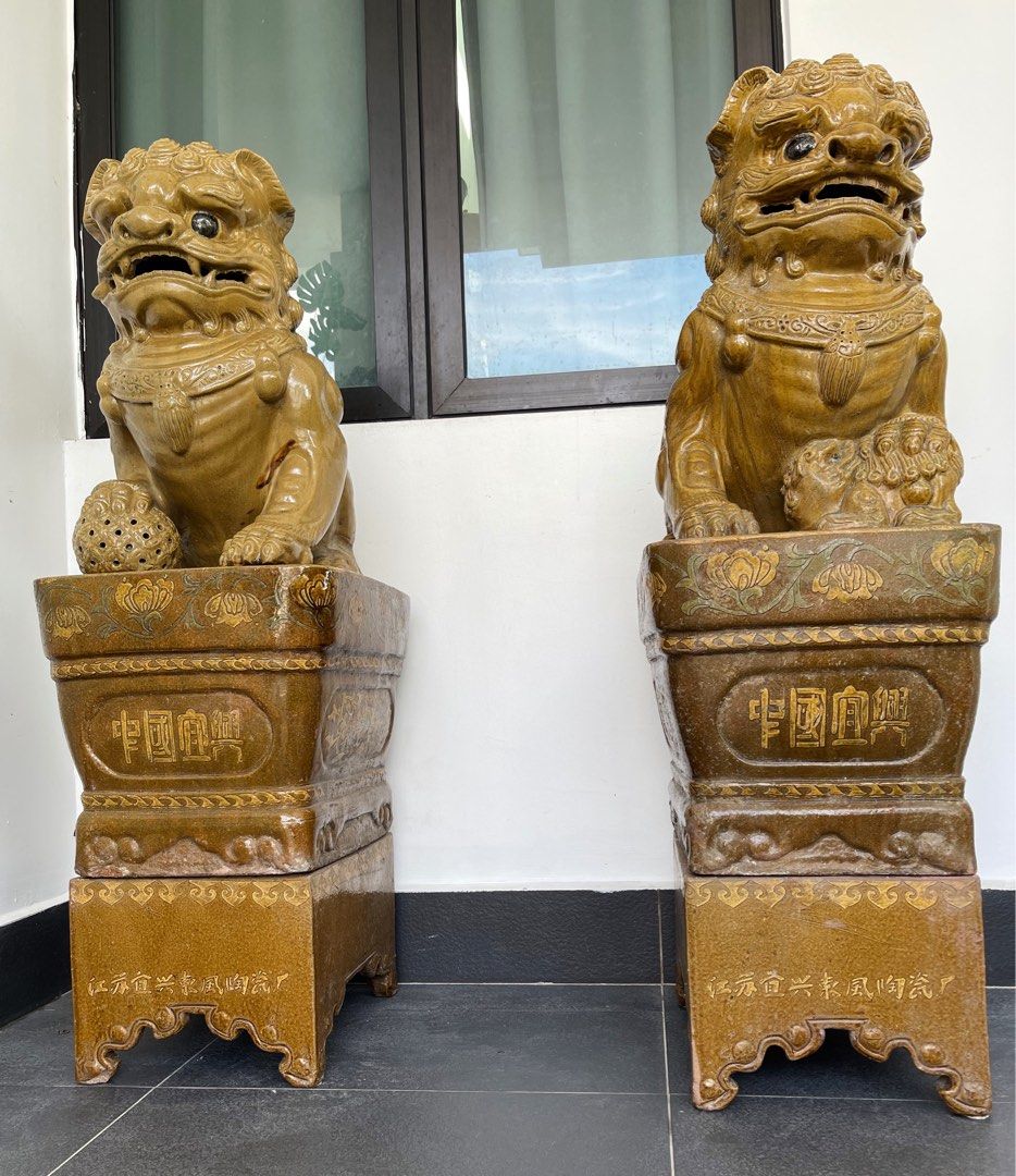 Antique Oriental Lion Pair Foo Dogs Pair, Hobbies & Toys, Collectibles ...