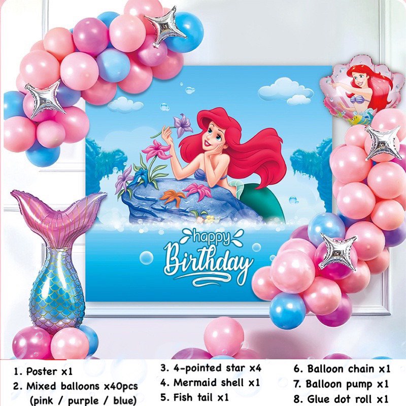 [Avail] Little Mermaid Party Decoration Set Girl Princess Ariel Happy ...