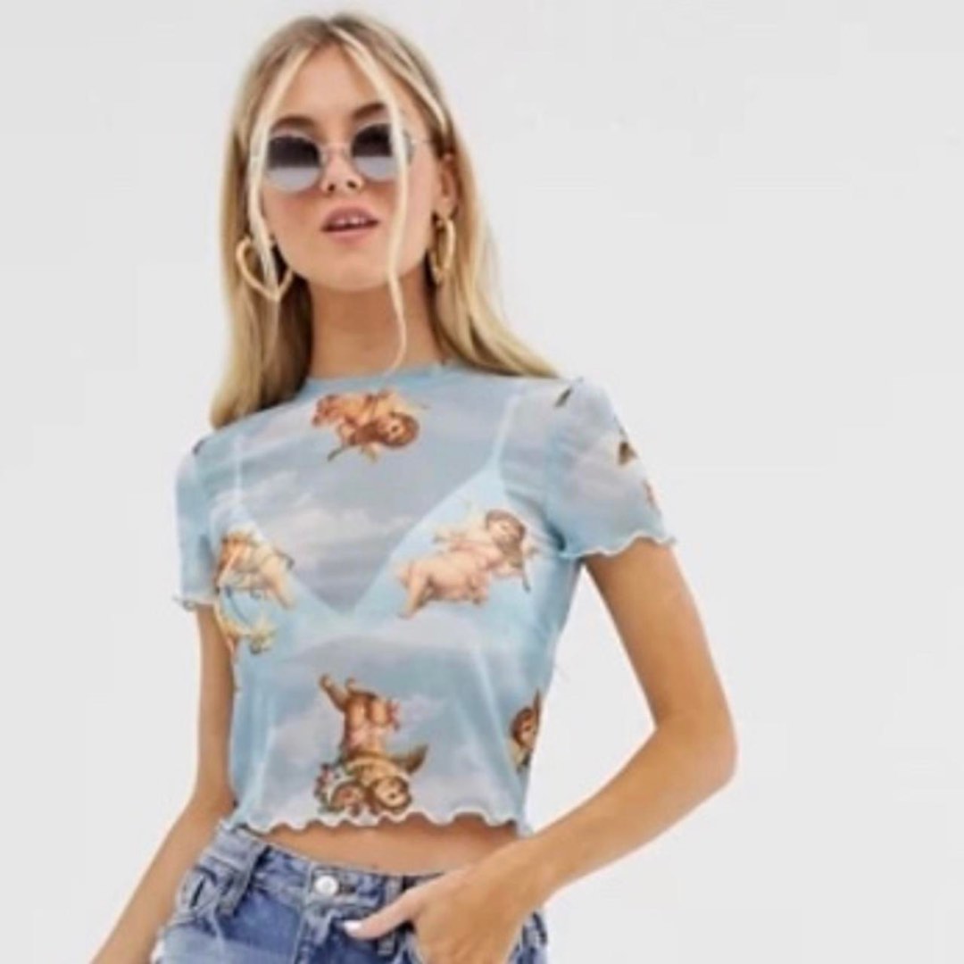 bershka angel mesh top, Women's Fashion, Tops, Blouses on Carousell