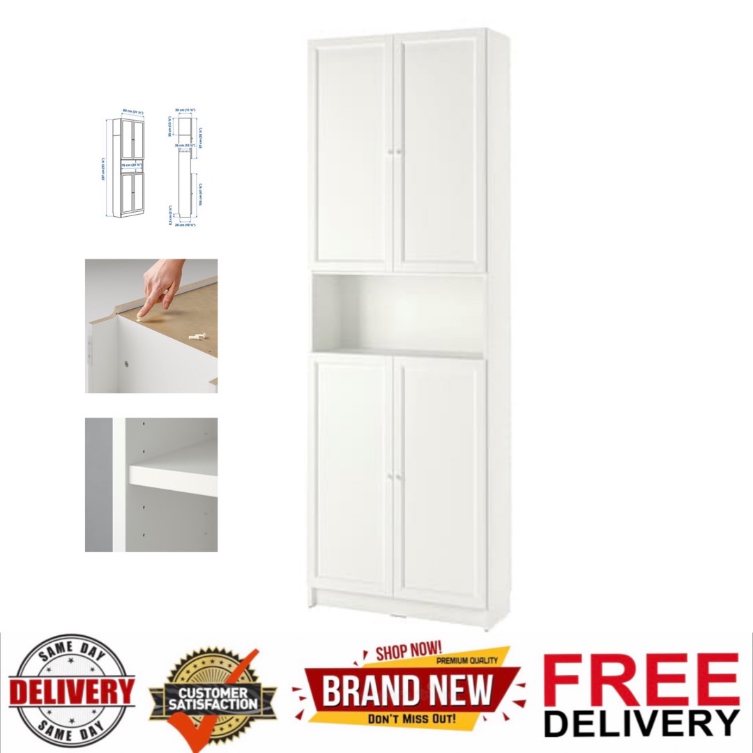 BILLY Bookcase w doors/extension unit White 80x30x237 ikea Billy Tall ...
