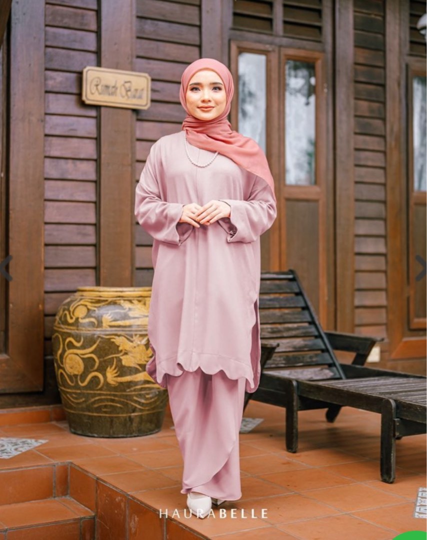 Chempaka Haurabelle Kurung- Dusty Rose, Women's Fashion, Muslimah ...
