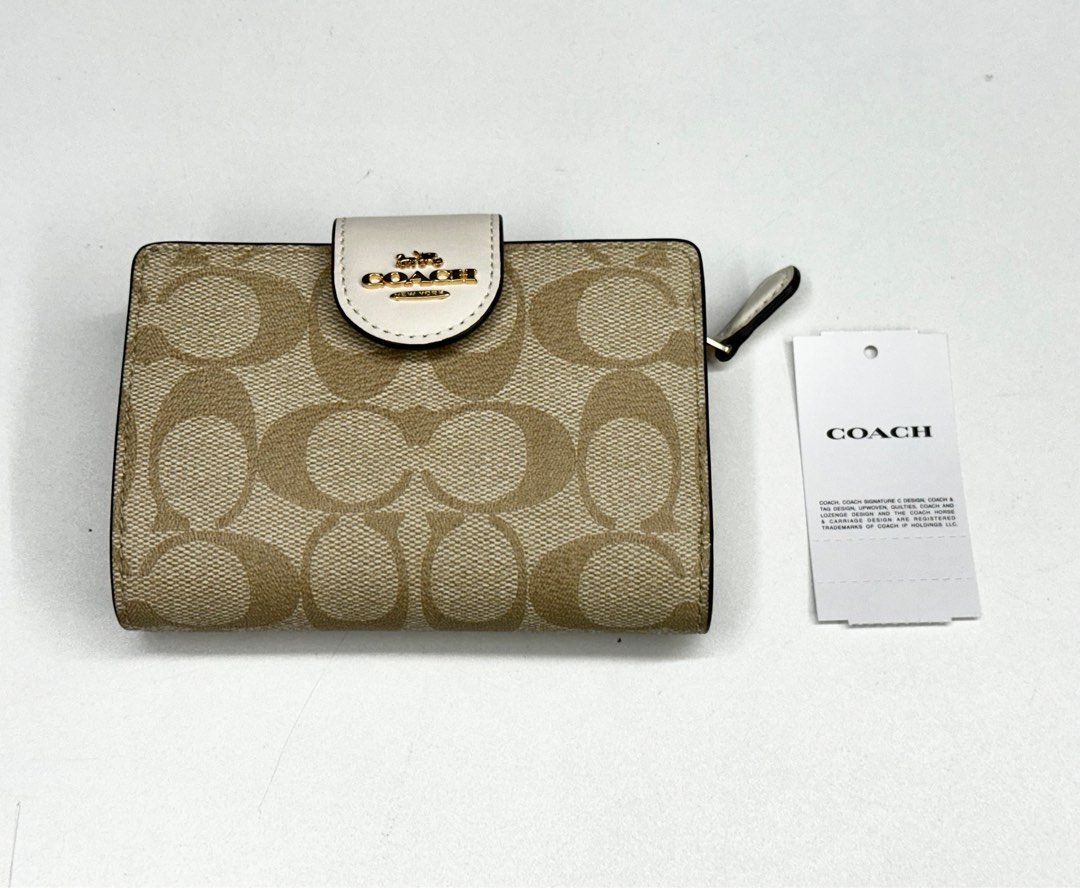 Coach Medium Corner Zip Wallet In Signature Canvas, Light Khaki/Chalk ...