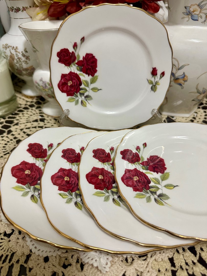 Colclough Red Roses Scalloped Edge Side Plate set of 5 ., Furniture ...