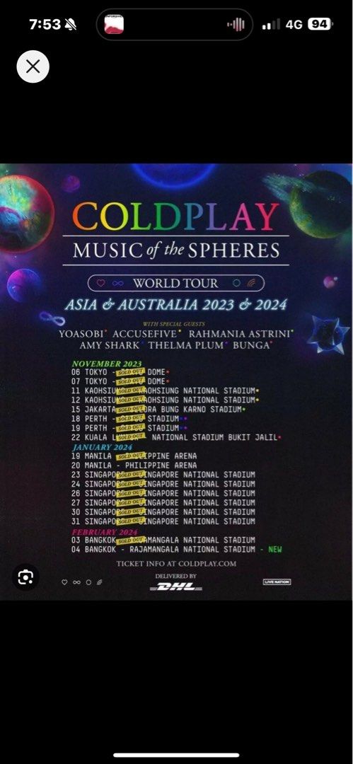 Coldplay Singapore concert 31st Jan, Tickets & Vouchers, Event Tickets ...