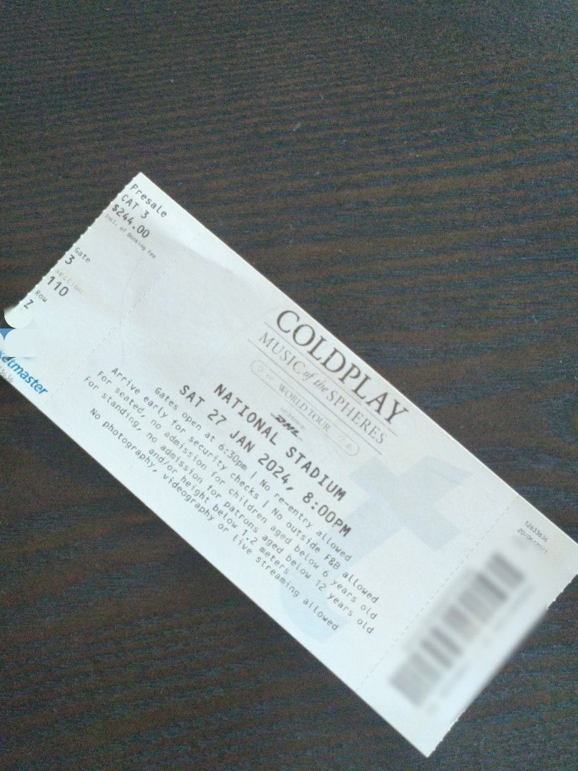 Coldplay ticket, Tickets & Vouchers, Event Tickets on Carousell