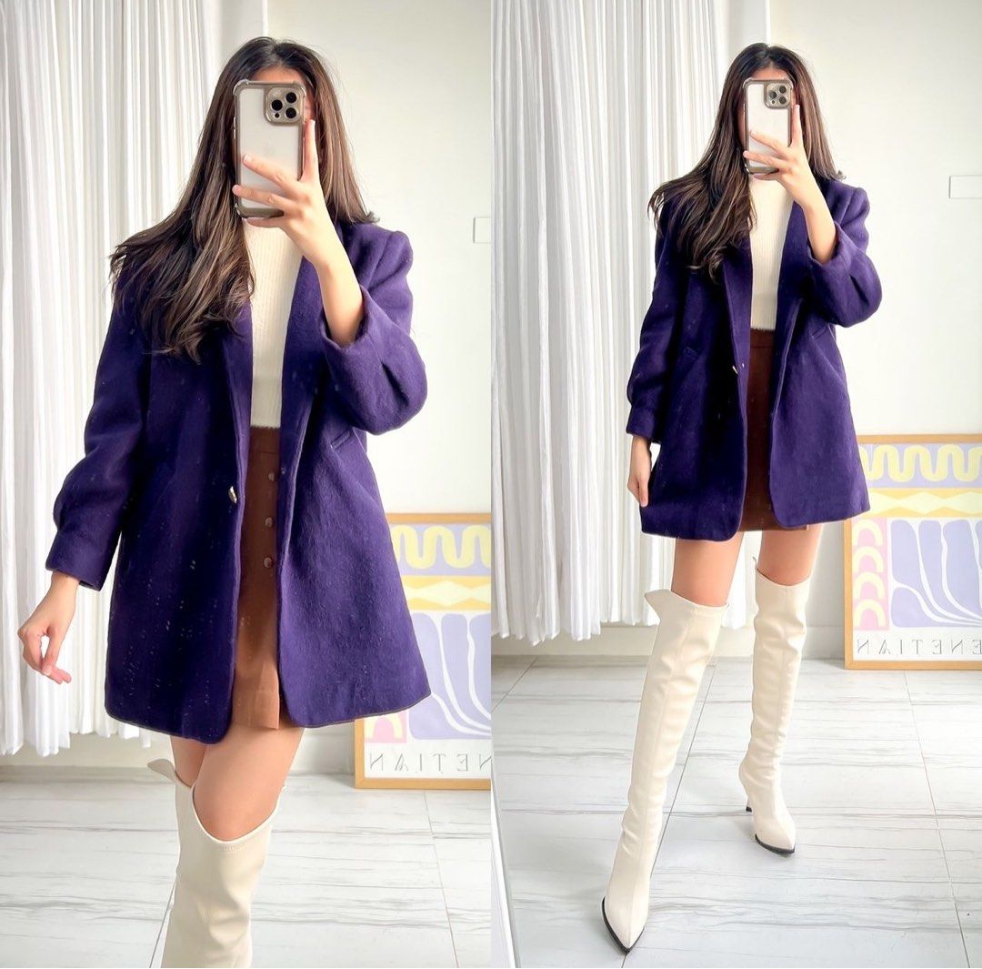 Dark Violet Coat, Women's Fashion, Coats, Jackets and Outerwear on ...