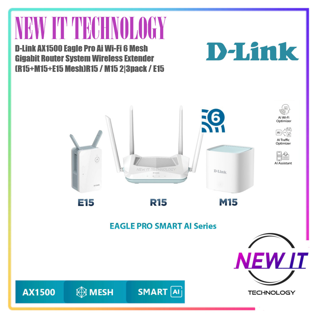 D-Link AX1500 Eagle Pro Ai Wi-Fi 6 Mesh Gigabit Router System Wireless ...