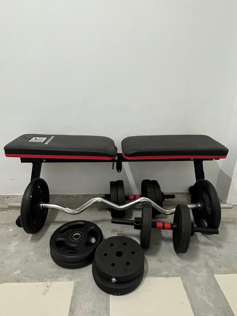 Dumbbell Set + Bench, Sports Equipment, Exercise & Fitness, Weights ...