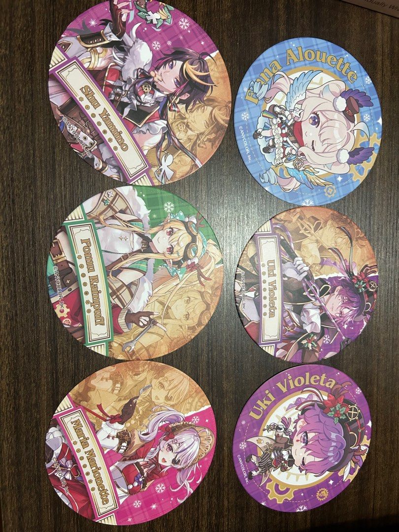 彩虹社EN NIJISANJI 台灣聯動cafe特典杯墊 Enna Uki Shu Pomu Maria, 興趣及遊戲, 手作＆自家設計 ...