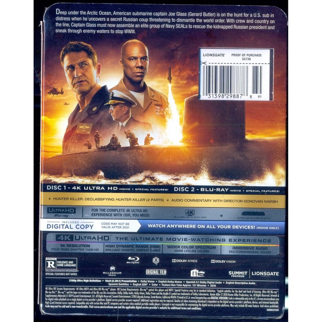 Hunter Killer 4K [ Blu-Ray ], Hobbies & Toys, Music & Media, CDs & DVDs ...