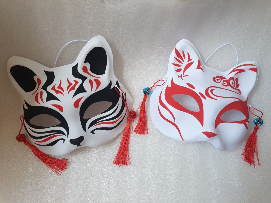 Japanese Mask Comic Con Cosplay Fox Mask Half Face Mask, Hobbies & Toys ...