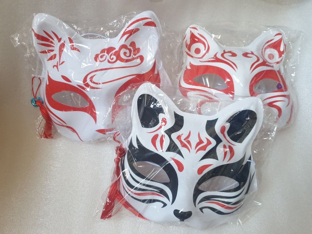 Japanese Mask Comic Con Cosplay Fox Mask Half Face Mask, Hobbies & Toys ...