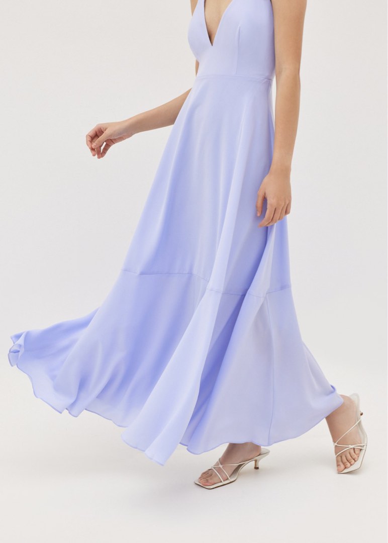 Kaleni Plunge Padded Maxi Dress (Periwinkle), Women's Fashion, Dresses ...