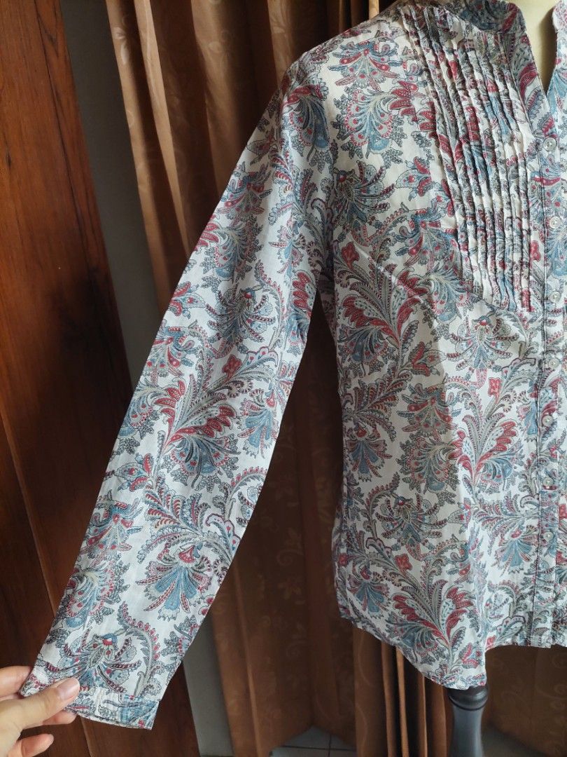 Baju kemeja motif batik bahan adem tipis cutting rapi, Fesyen Wanita ...
