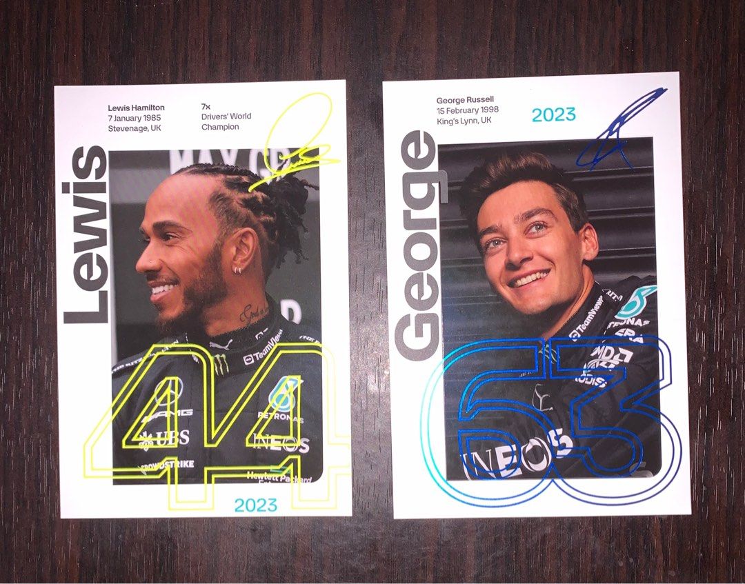 Mercedes-AMG Petronas F1 Team Signed Driver Cards 2023 (Lewis Hamilton ...