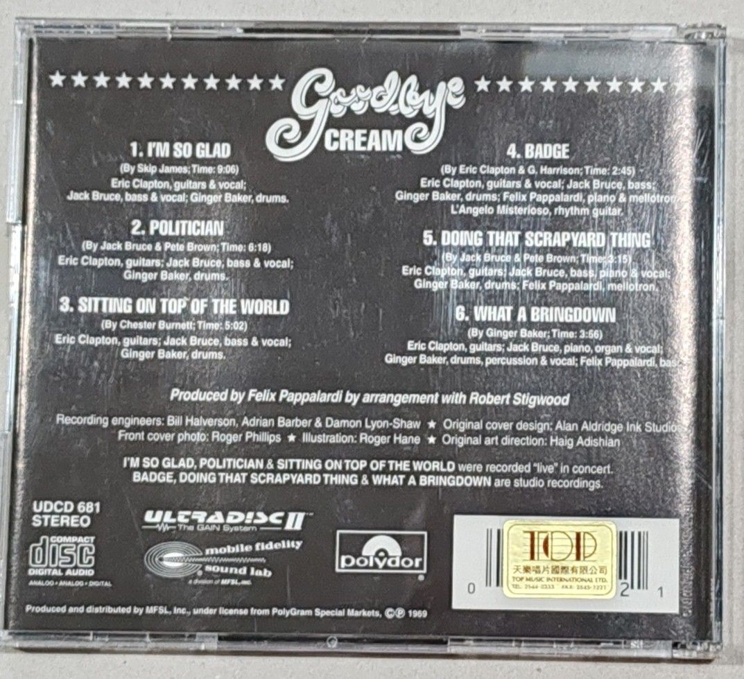 MFSL Cream Goodbye UltraDisc II Gold Disc Made in USA, Hobbies & Toys ...