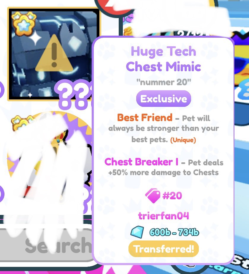 Pet Simulator X Huge Tech Chest Mimic Transferred, 電子遊戲, 遊戲機配件, 遊戲週邊商品 ...