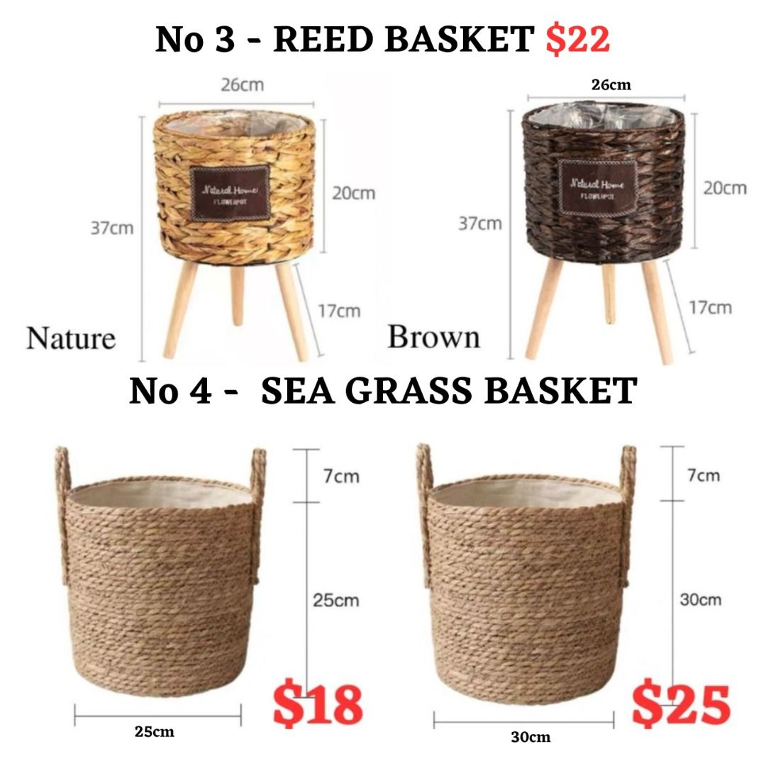 Plant Rattan Basket Plant Pot Flower Vase Sea Grass Bamboo Reed Basket ...