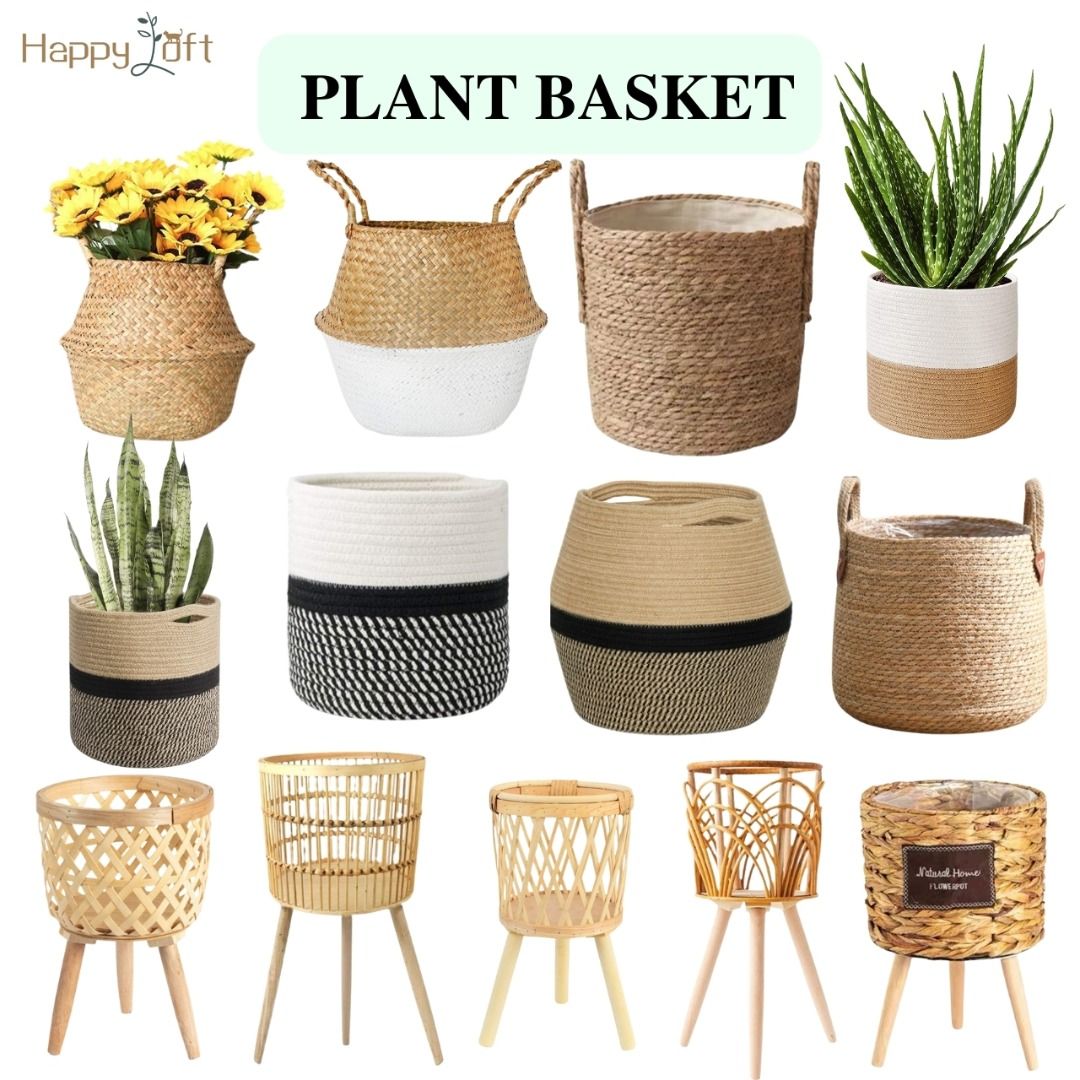 Plant Rattan Basket Plant Pot Flower Vase Sea Grass Bamboo Reed Basket ...
